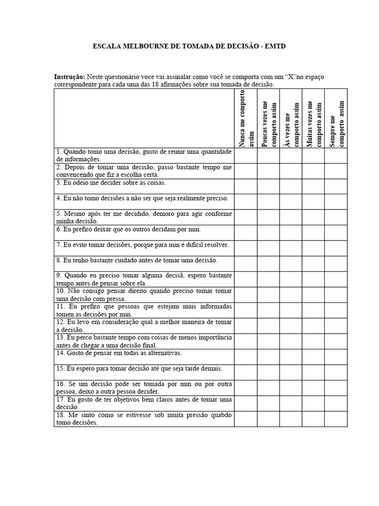 Escala Melbourne | PDF | Tempo | Tomada de decisões