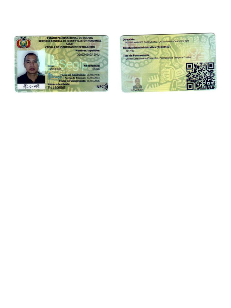 CARNET DE IDENTIDAD ZHU XIAO MING 朱小明 VENCE 11 03 2026 | PDF