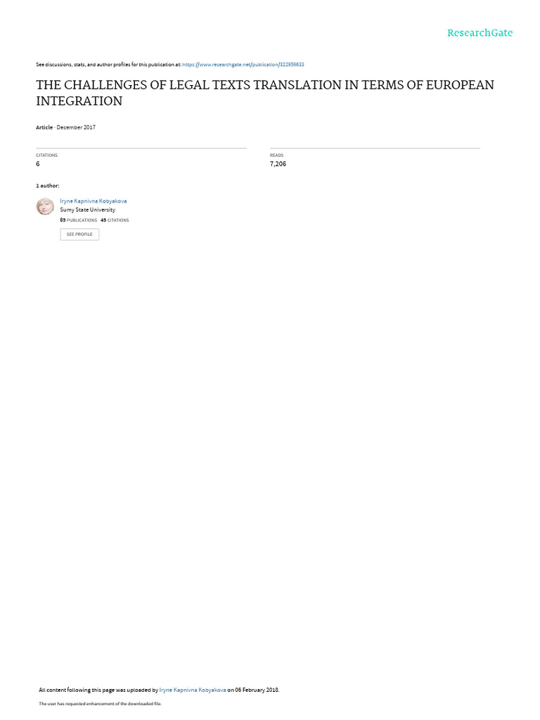 The Challenges of Legal Texts Translation in Terms of European ...