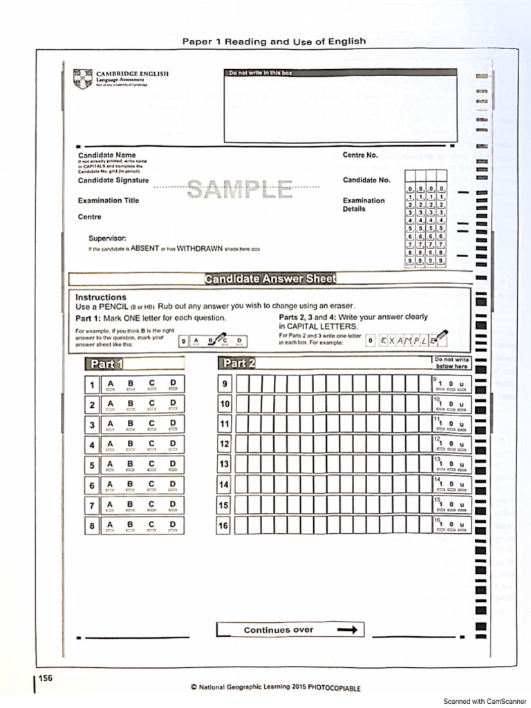 Candidate Answer Sheet | PDF