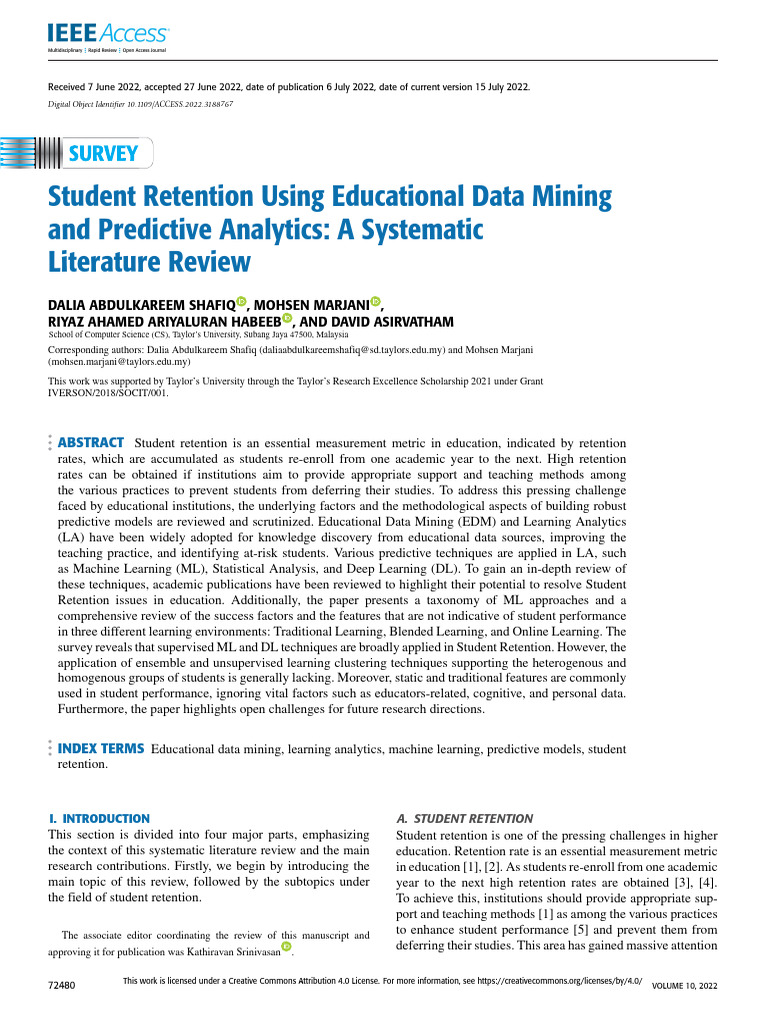 Student Retention Using Educational Data Mining and Predictive Analytics A Systematic Literature ...
