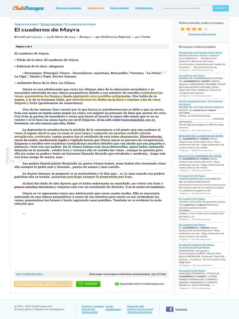 El Cuaderno de Mayra - Ensayos - Daniga | PDF