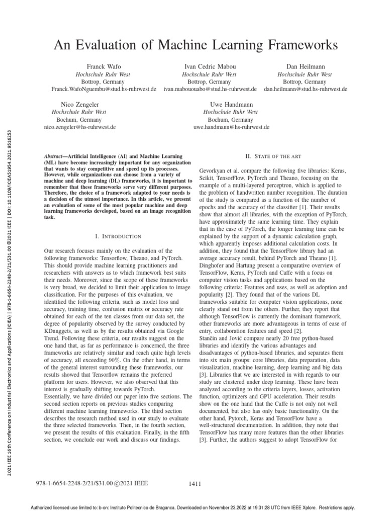 An Evaluation Of Machine Learning Frameworks Pdf Artificial Neural Network Machine Learning