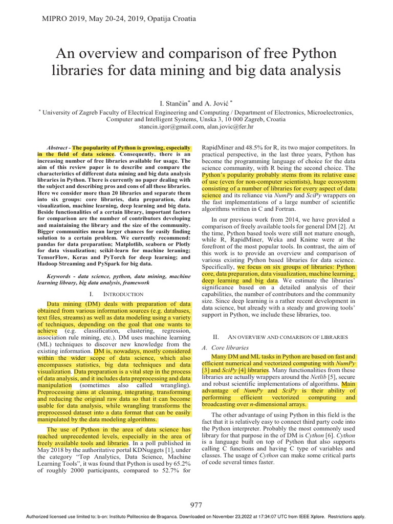 An Overview and Comparison of Free Python Libraries For Data Mining and Big Data Analysis ...