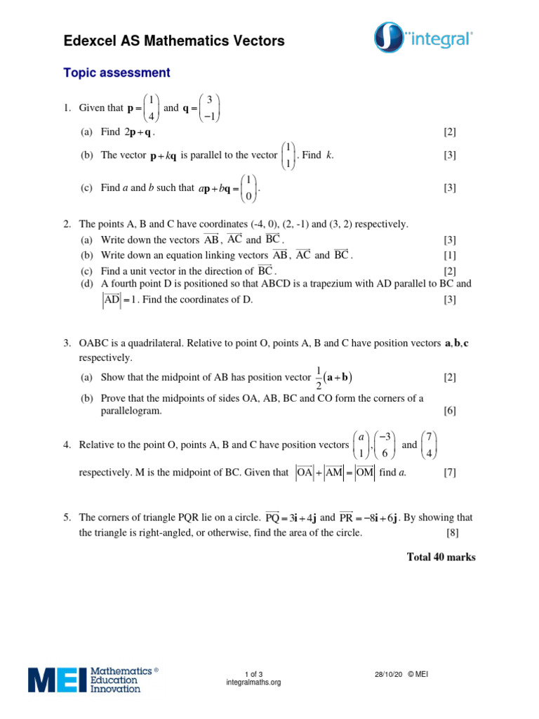 HW-ANS-Vector topic assessmentMS | PDF | Euclidean Plane Geometry ...