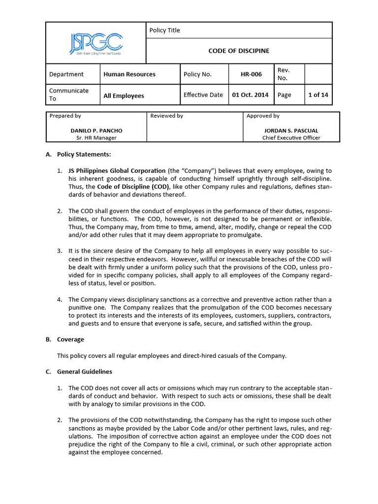 Done - Code of Discipline | PDF | Disciplines | Employment