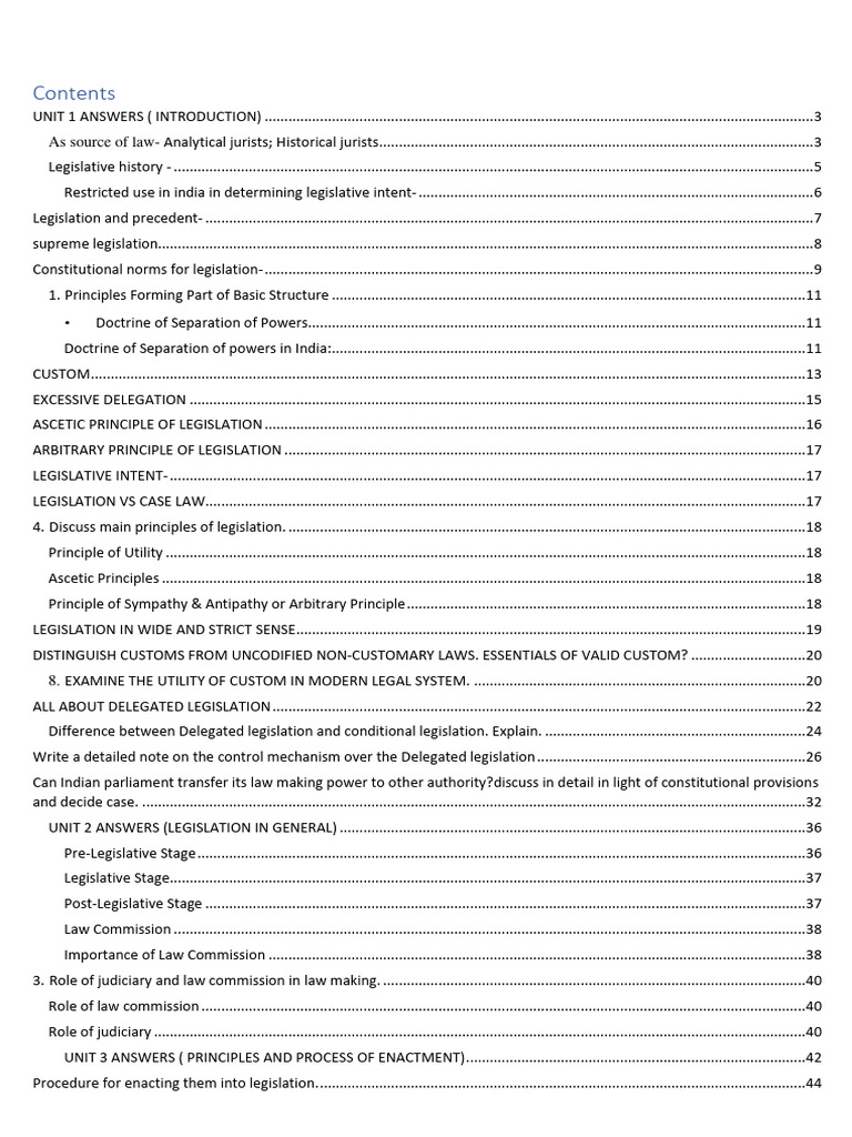 BOL Unit Wise PYQ ANSWERS New | PDF | Bill (Law) | Separation Of Powers
