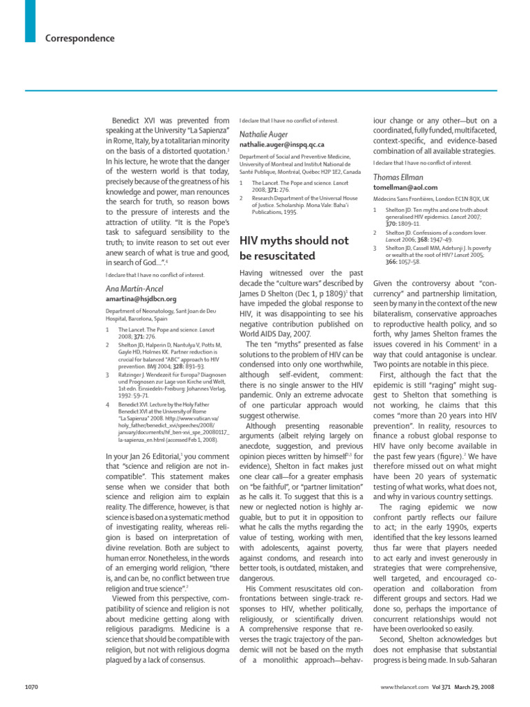 HIV Myths Should Not Be Resuscitated - Lancet - 4 | PDF | Joint United ...