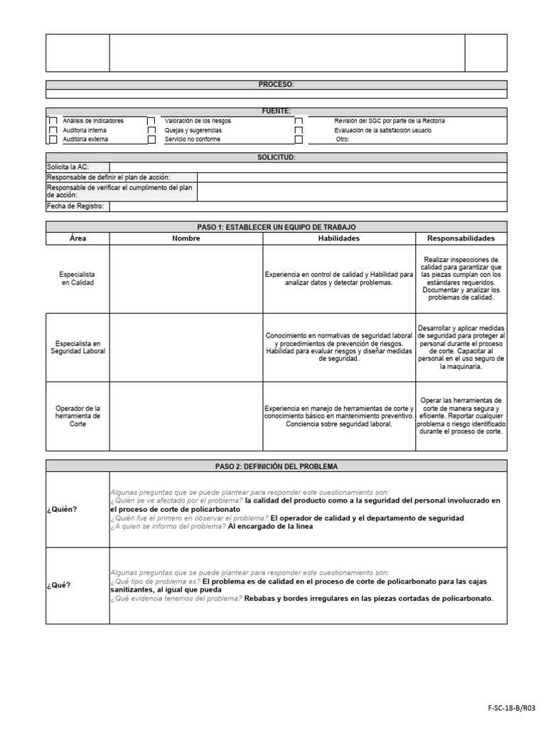 FORMATO 8DS | PDF | Calidad (comercial) | Seguridad y salud ocupacional