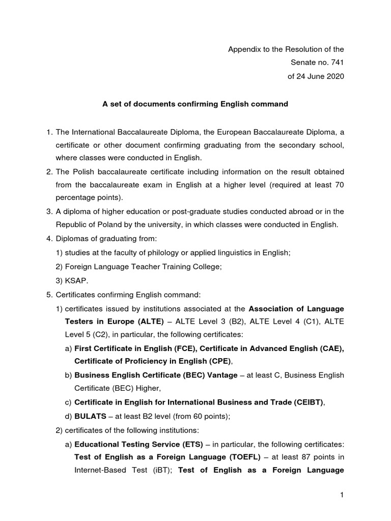 English Language Requirements | PDF | Test Of English As A Foreign ...