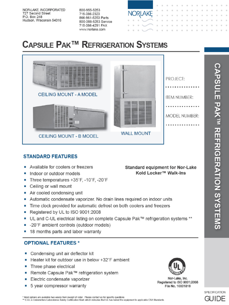 Norlake Capsule Pak Refrigeration Systems | PDF