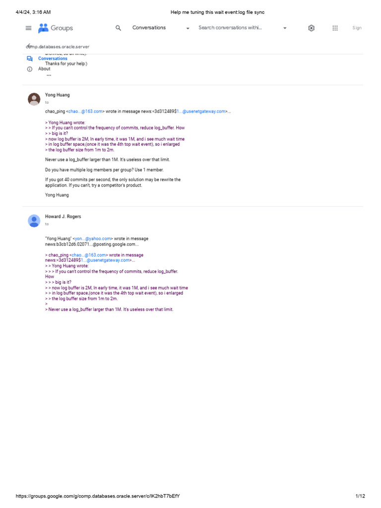 Help Me Tuning This Wait Event - Log File Sync | PDF | Computer Engineering | Computing