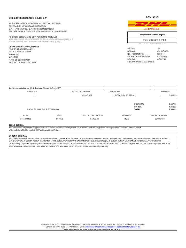 Factura Pago DHL | PDF
