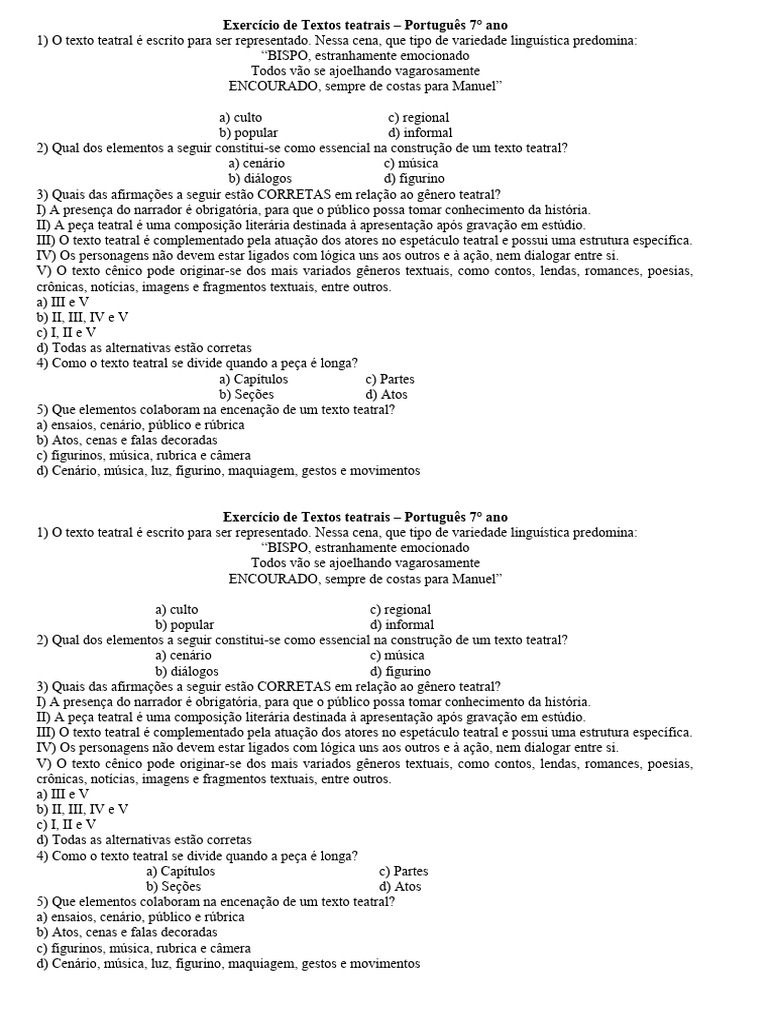Exercício de Textos teatrais | PDF | Teatro