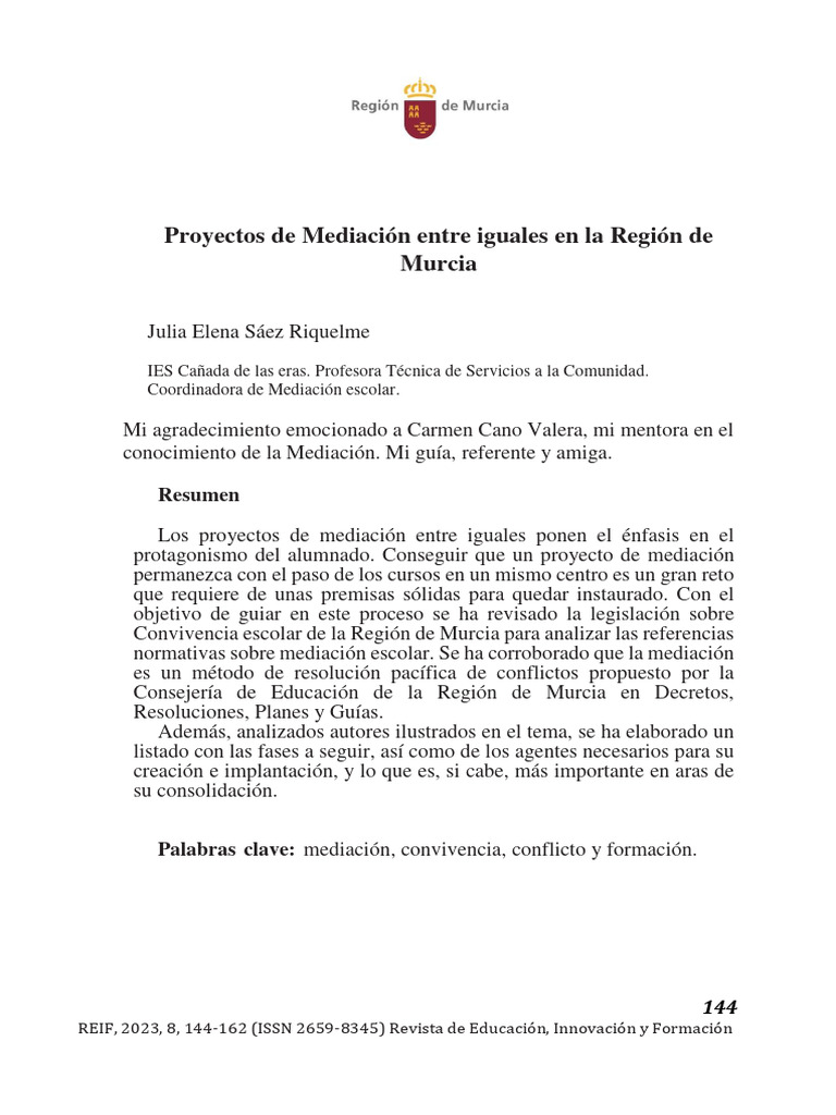 Proyectos de Mediación Escolar en Murcia | PDF | Mediación | Maestros