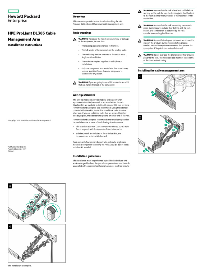 Cable Management Arm Installation Instructions For HPE ProLiant DL385 ...