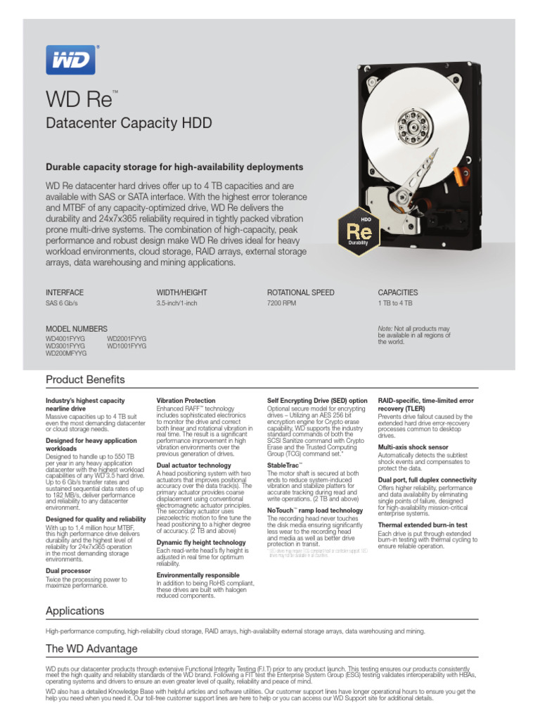 WD RE SAS Specsheet | PDF | Hard Disk Drive | Computer Data Storage