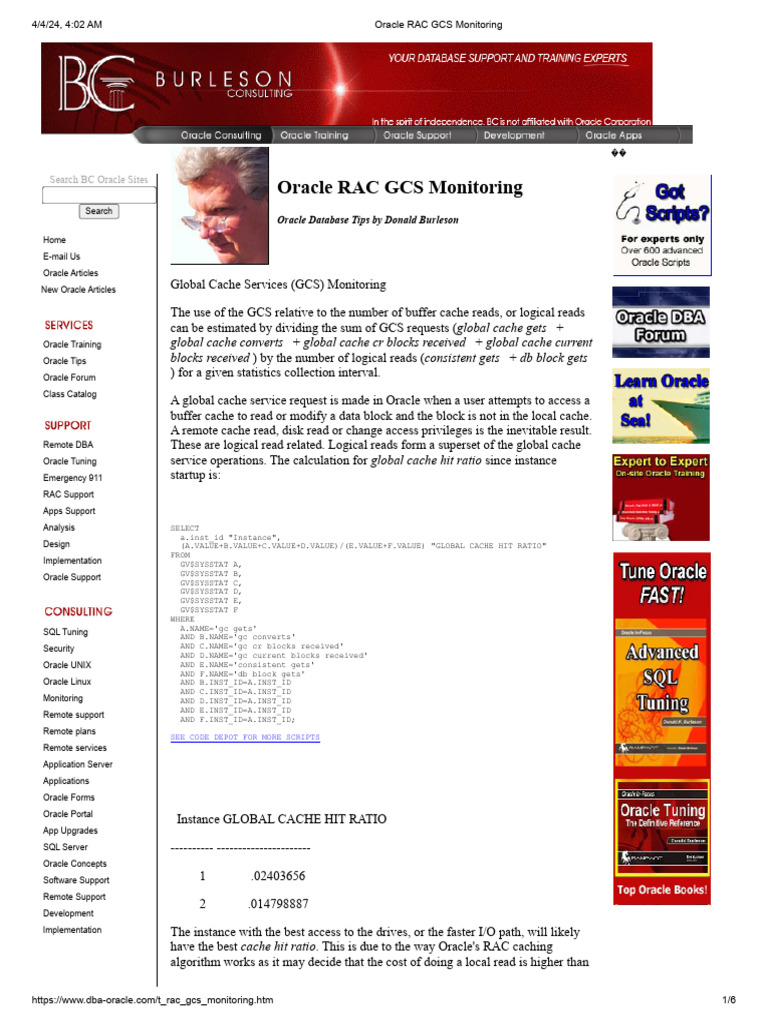 Oracle RAC GCS Monitoring Guide | PDF | Cache (Computing) | Information ...