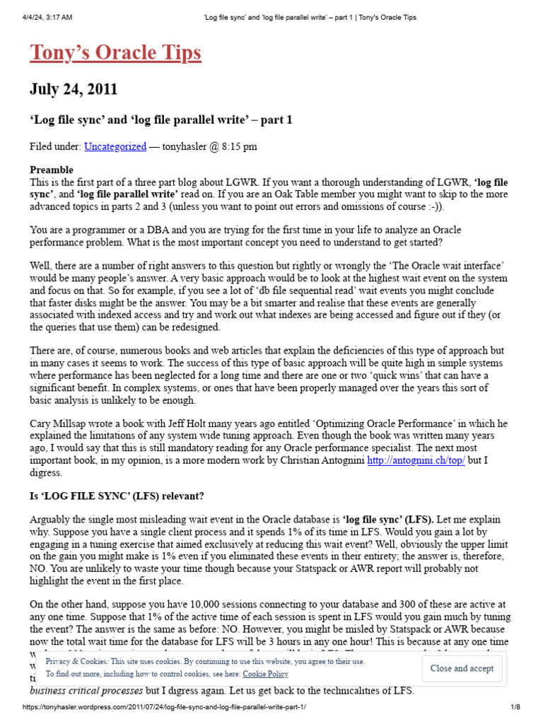 Log File Sync And Log File Parallel Write Part 1 Tonys Oracle
