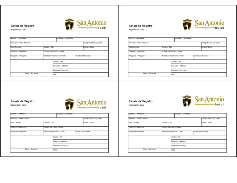 Formato Checkin Hotel San Antonio | PDF | Código postal | Documento de ...
