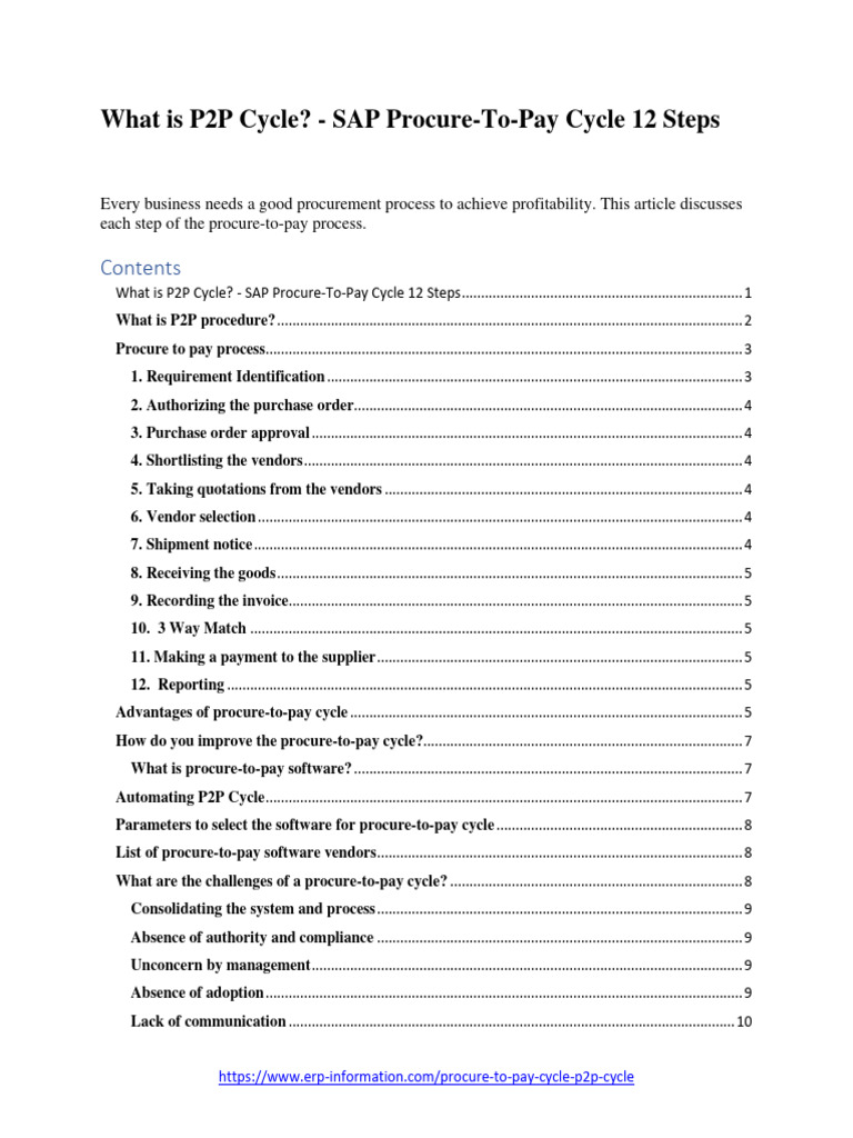 What Is Procure To Pay Cycle P2P Cycle in SAP | PDF | Accounts Payable ...