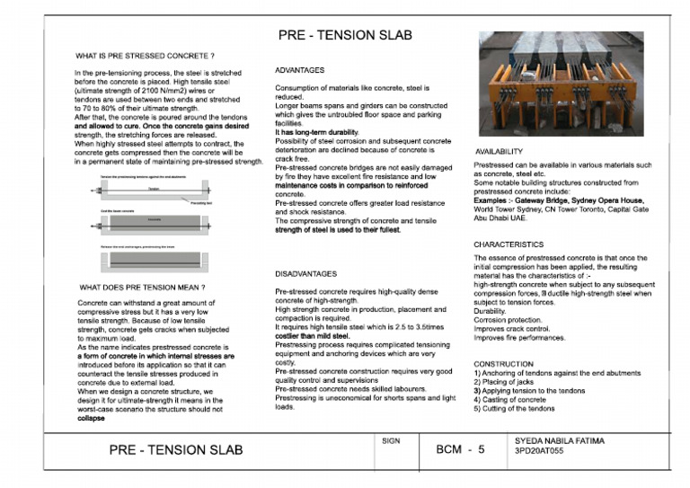 Pre-Tensioned Concrete: Benefits & Process | PDF