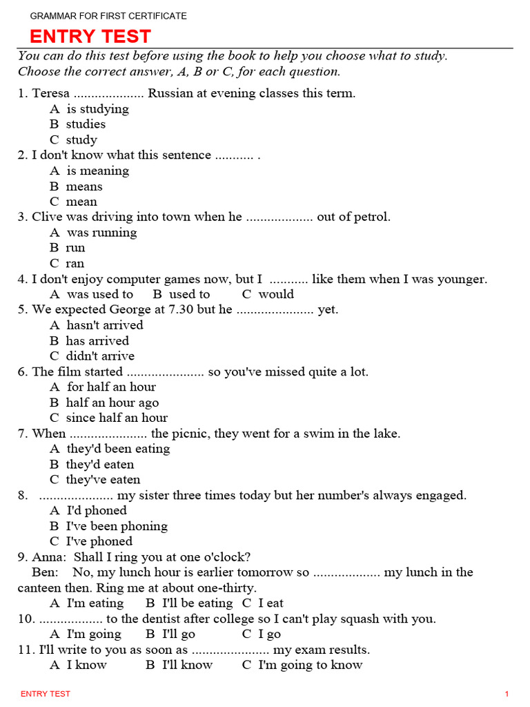 Entry Test | PDF
