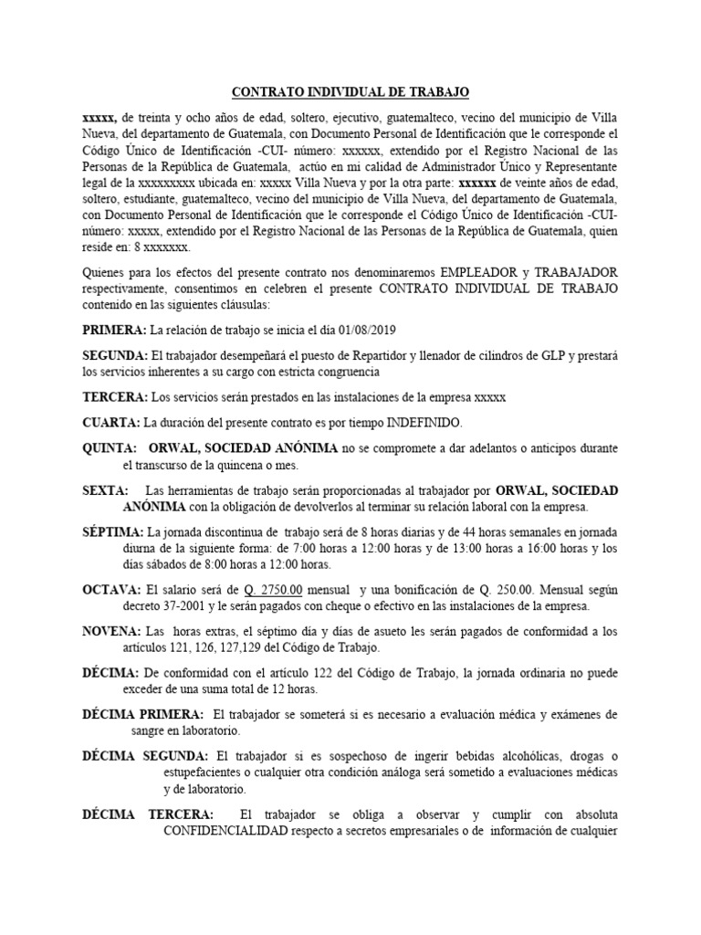 Contrato Individual de Trabajo | PDF | Guatemala