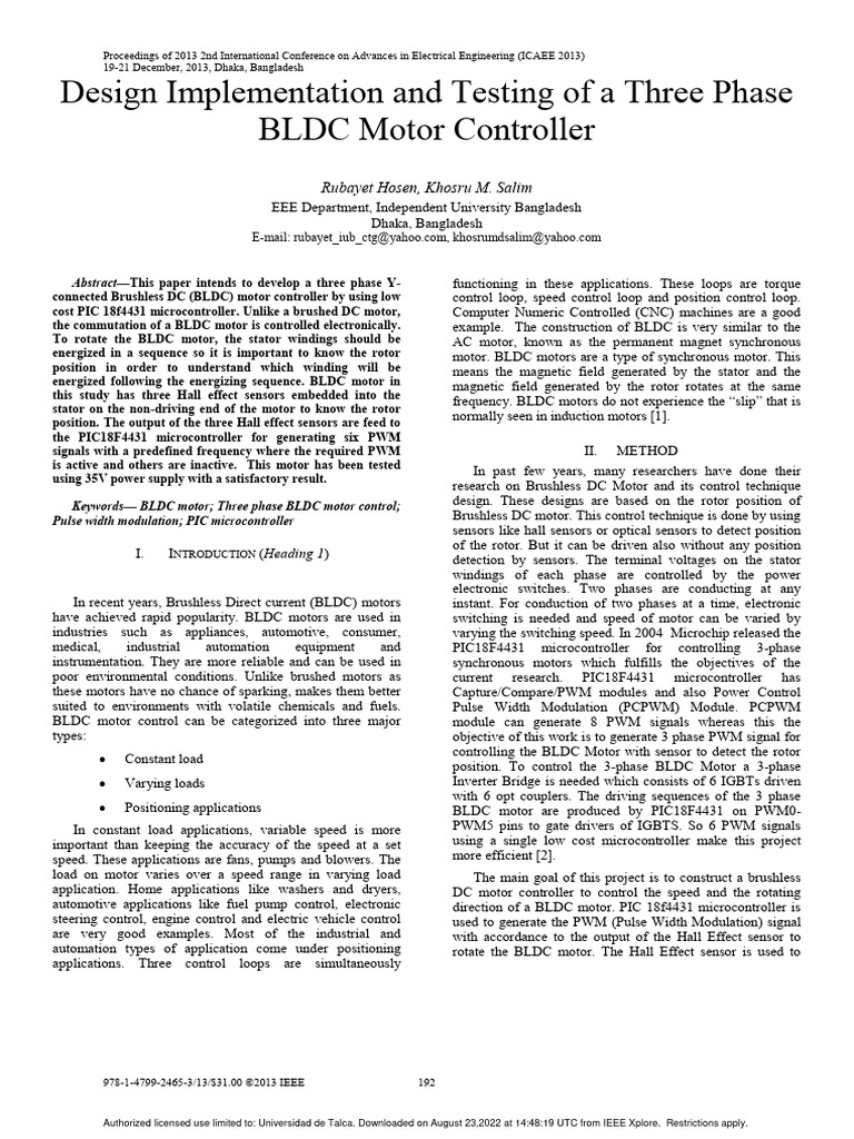 Three-Phase BLDC Motor Controller Design | PDF | Electric Motor ...