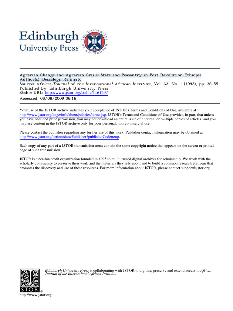 Desalegn Rahmato - State and Peasantry, Desalegn R. | PDF | Famine ...