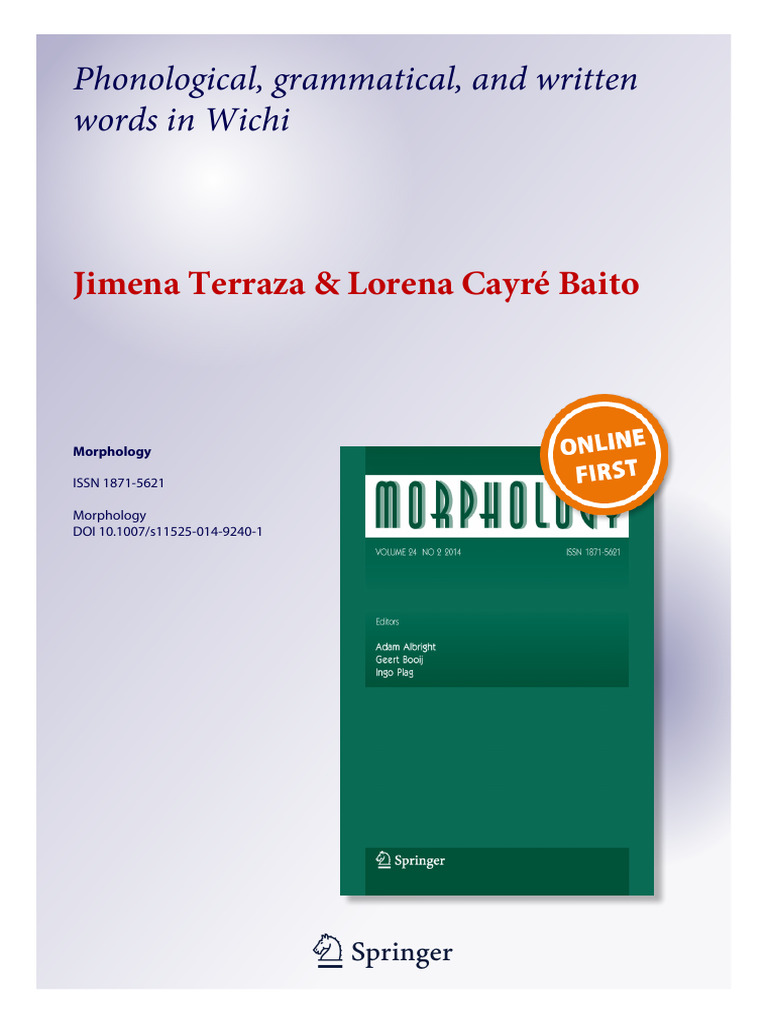 Phonological, Grammatical, and Written Words in Wichi (Terraza, Cayré ...
