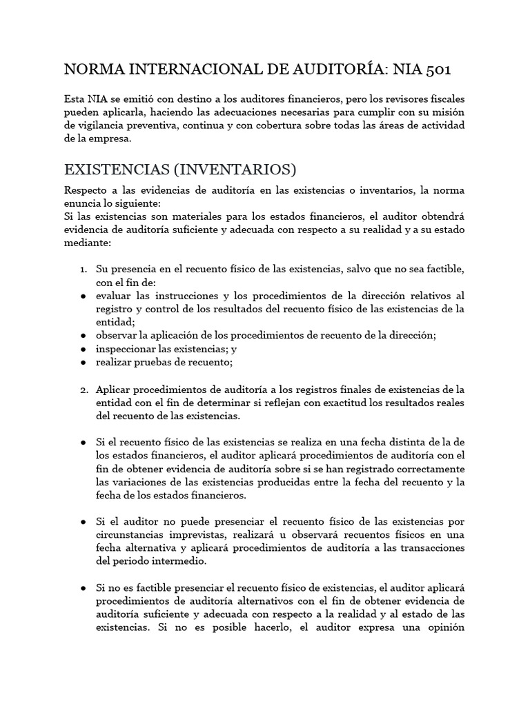Nia 501 | PDF | Auditoría | Contralor