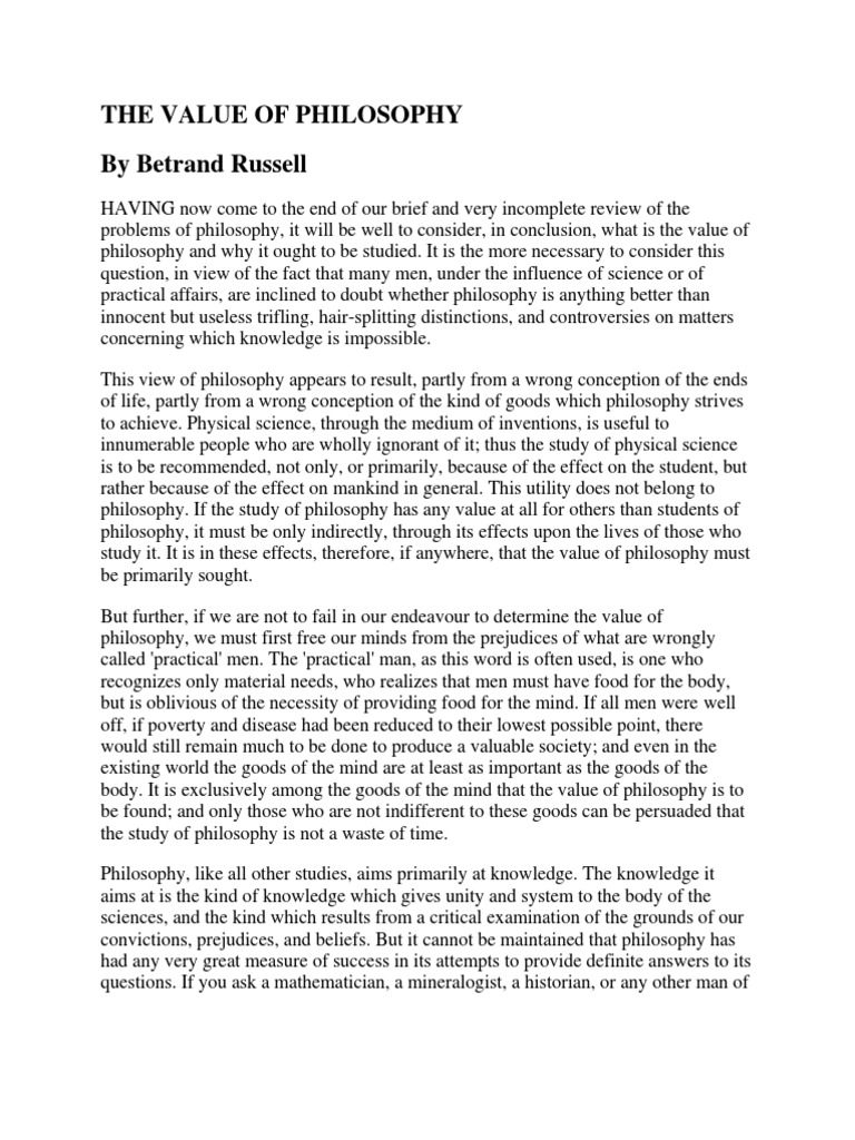 The Value Of Philosophy Summary – EYONM