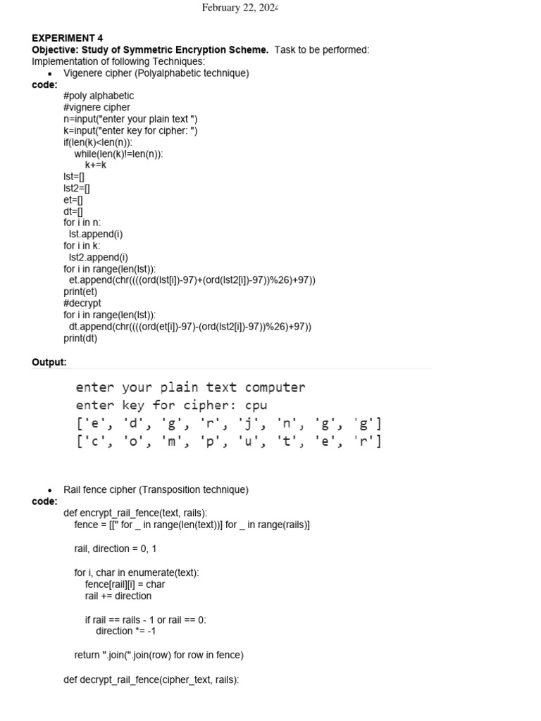 Experiment 4 Objective: Study of Symmetric Encryption Scheme. Task To Be Performed | Download ...