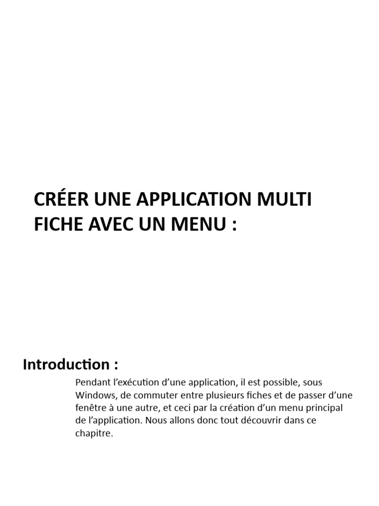 Creer Une Application Multi Fiche Avec Un Menu | PDF | Menu ...