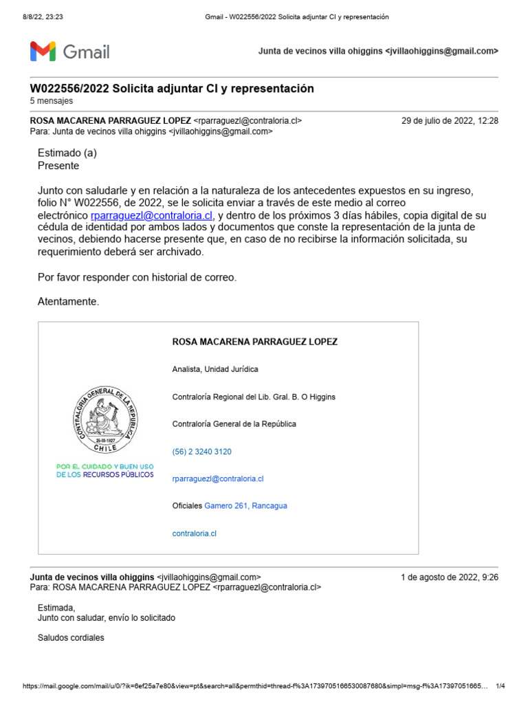 Gmail - W022556 - 2022 Solicita Adjuntar CI y Representación | PDF