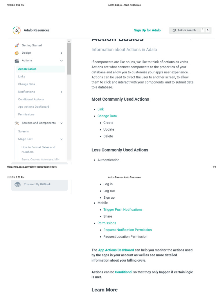 Action Basics - Adalo Resources | Download Free PDF | Mobile App | Databases