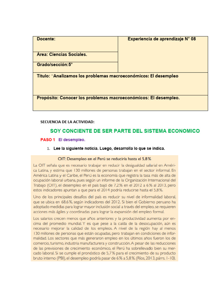 Actividad 4-Exp 7-CCSS 5° | PDF | Desempleo | Economias Actividad 4-Exp 7-CCSS 5° | PDF | Desempleo | Economias