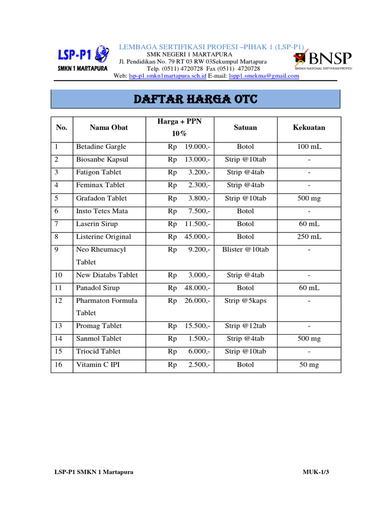 Daftar Harga OTC - Alkes - Racikan | PDF