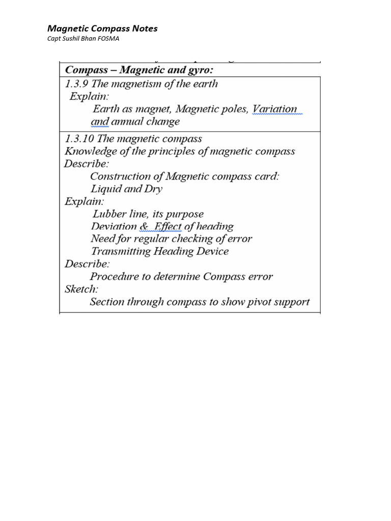 Magnetic Compas Notes | PDF | Compass | Earth's Magnetic Field