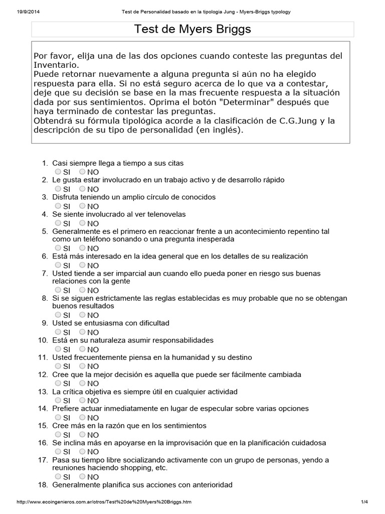 Test de Personalidad Basado en laTipologia Jung Myers Briggs Typology | PDF