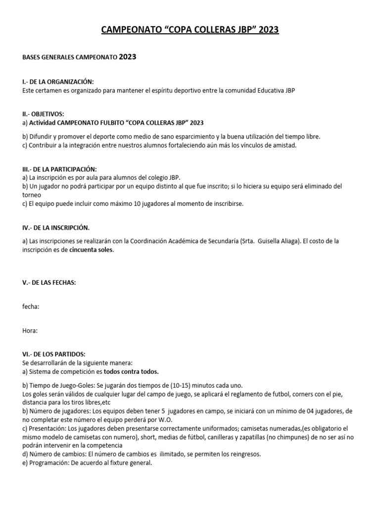 Base Copa Colleras 2023 Fulbito y Voley 2023 | PDF | Árbitro ...