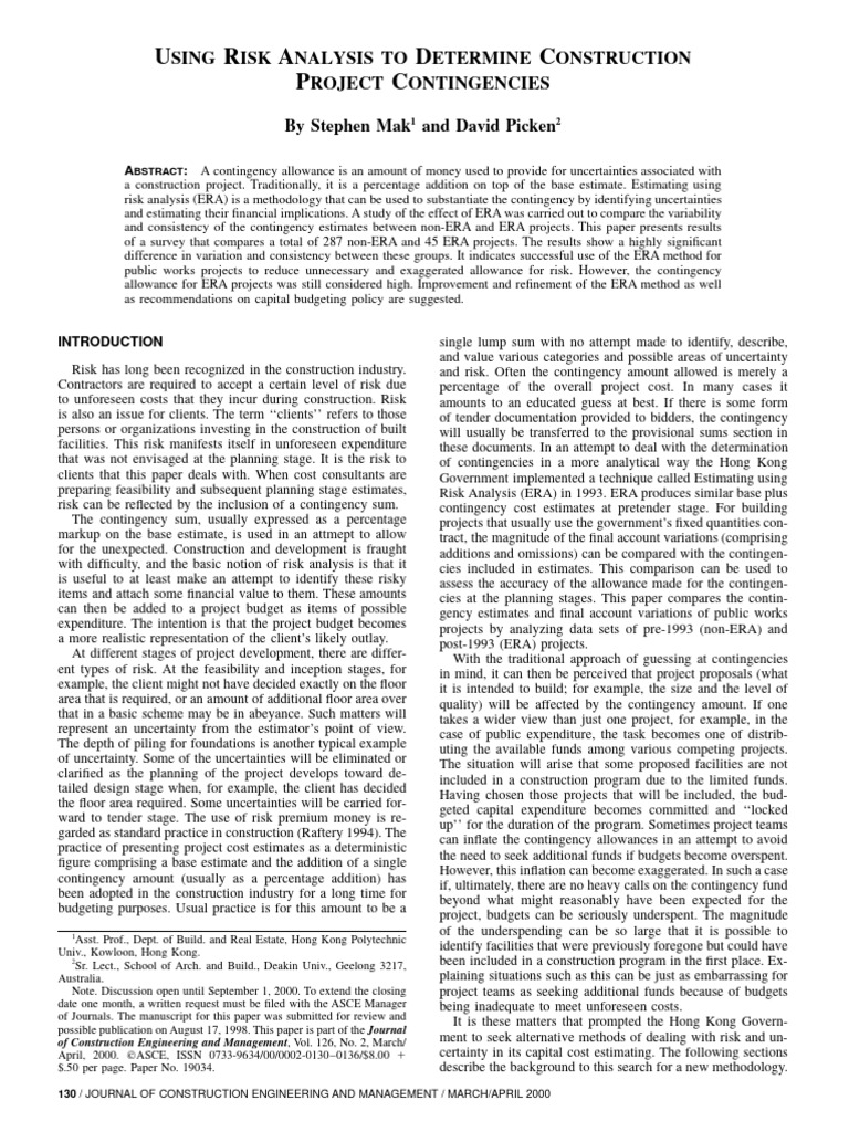 U R A D C P C: Sing ISK Nalysis To Etermine Onstruction Roject ...