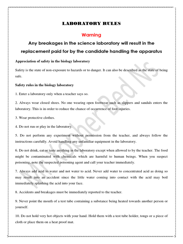 Laboratory Rules | PDF | Laboratories | Water