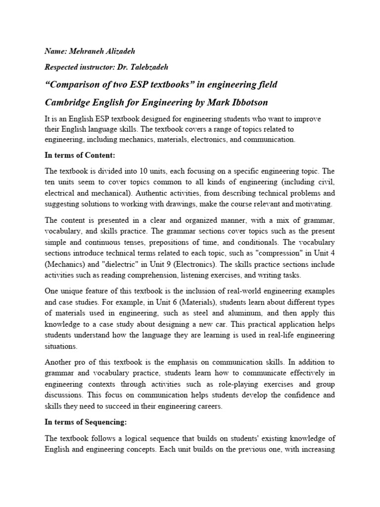 Mehraneh Alizadeh. Two ESP Textbooks | PDF | Engineering | Communication