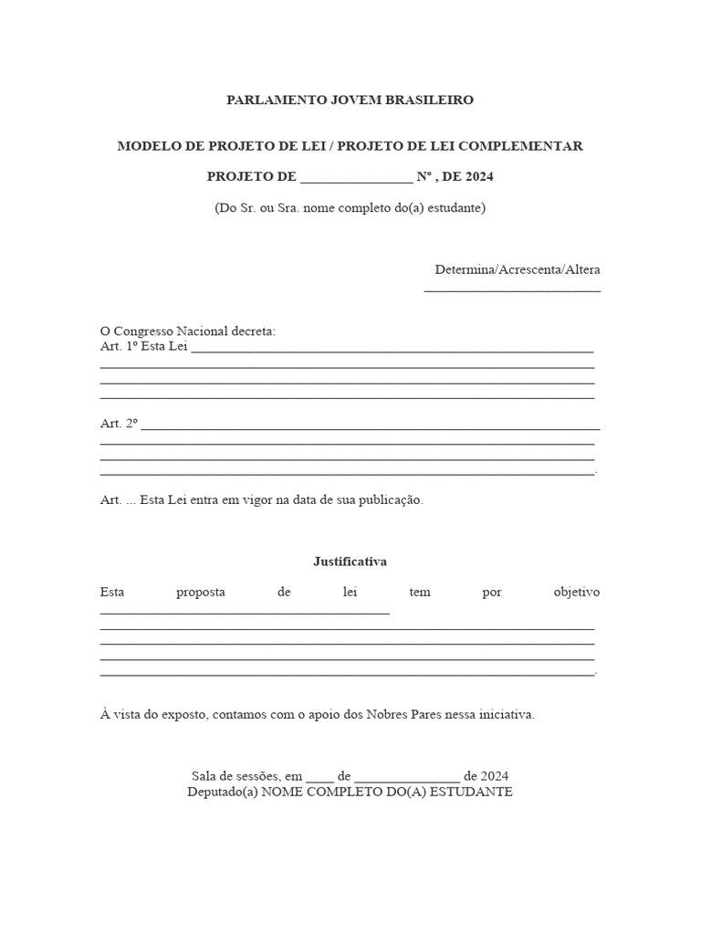 2- Modelo editável - Projeto de Lei | PDF