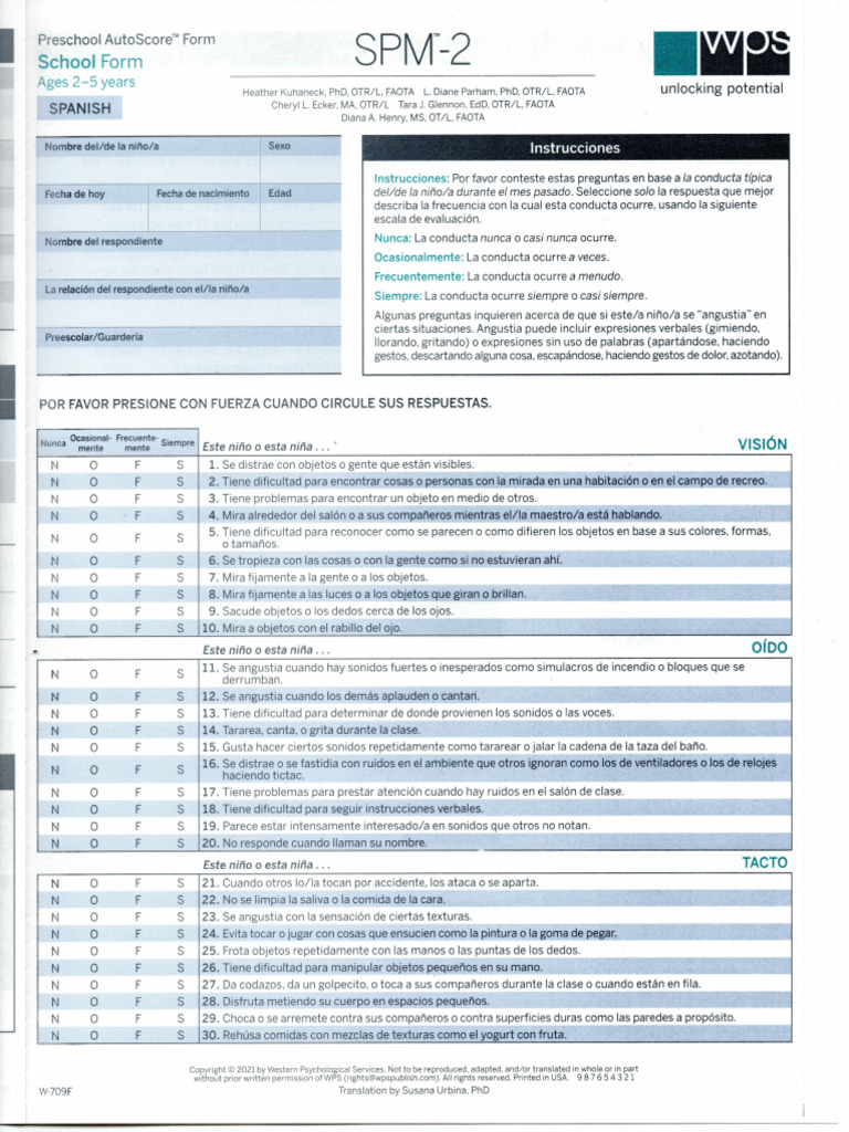 SPM-2 school form 2- 5 años | PDF