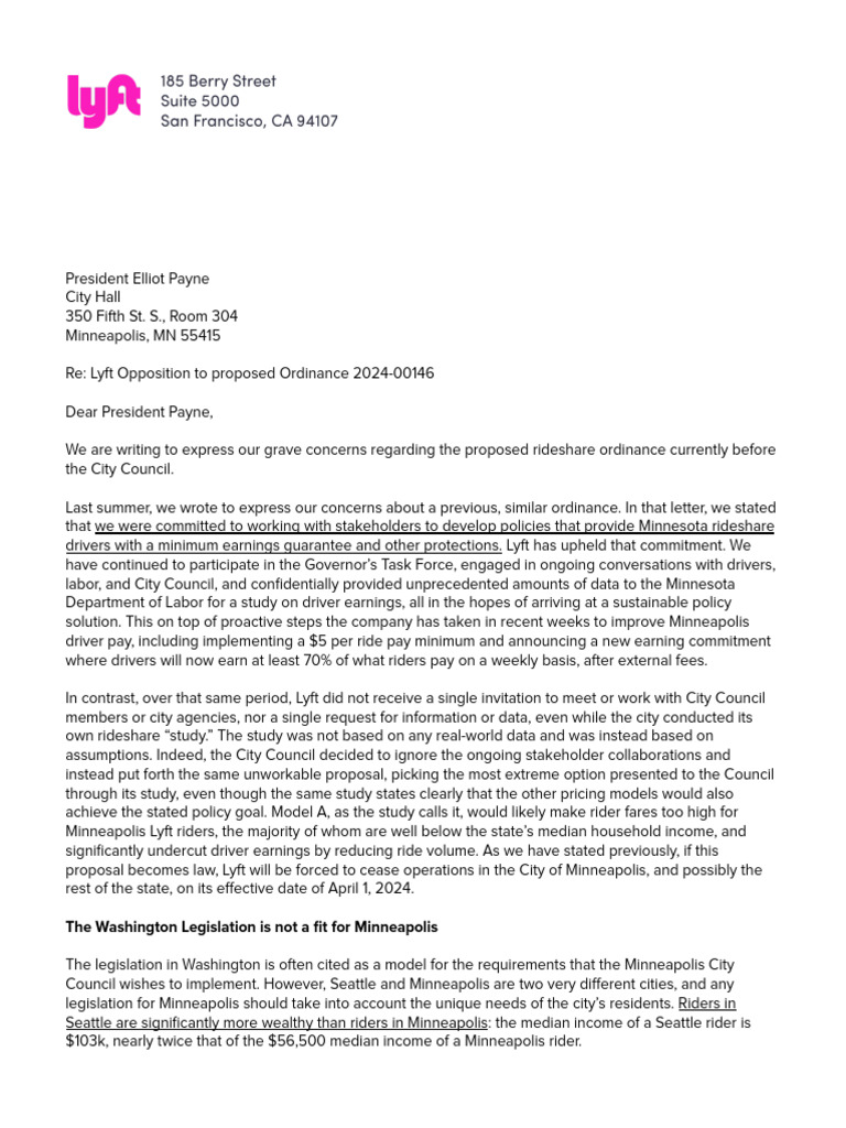 Lyft Letter To President Payne | PDF | Economies