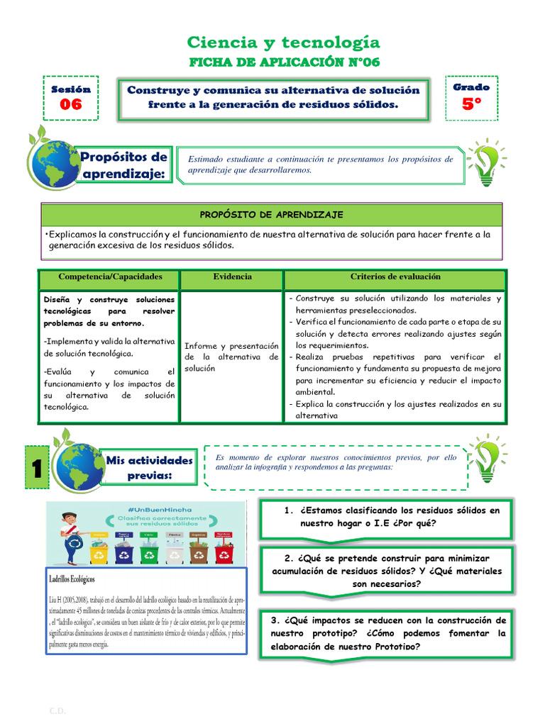 5° Ficha de Aplicación-Sesión 6-Sem.5-Exp.6-Cyt | PDF | Evaluación | Residuos