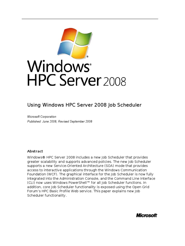 Windows Hpc Server 2008 Job Scheduler Pdf Computer Cluster Scheduling Computing